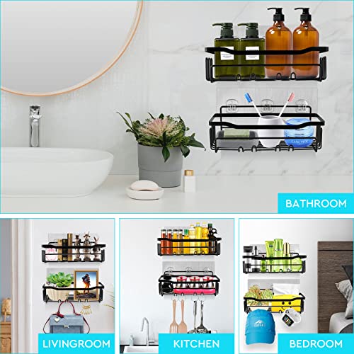 CXYHMG Adhesive Shower Caddy Bathroom Shelf, 2 Pack Shower Organizer, Large Capacity, Rustproof, for Bathroom or Kitchen. (BLACK)