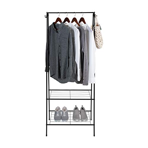 Organize It All Garment Rack with 2 Tier Shelving, Assembled Dimensions: 23. 7” x 14. 09” x 59. 06, Multi-Functional, Great for Storing Shoes, Space Saving, Freestanding,