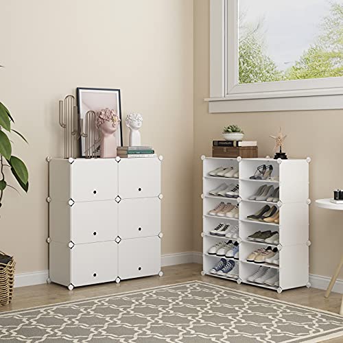 MAGINELS 24-Pair Shoe Rack Organizer Shoe Organizer Expandable Shoe Storage Cabinet Free Standing Stackable Space Saving Shoe Rack for Entryway, Hallway and Closet, White