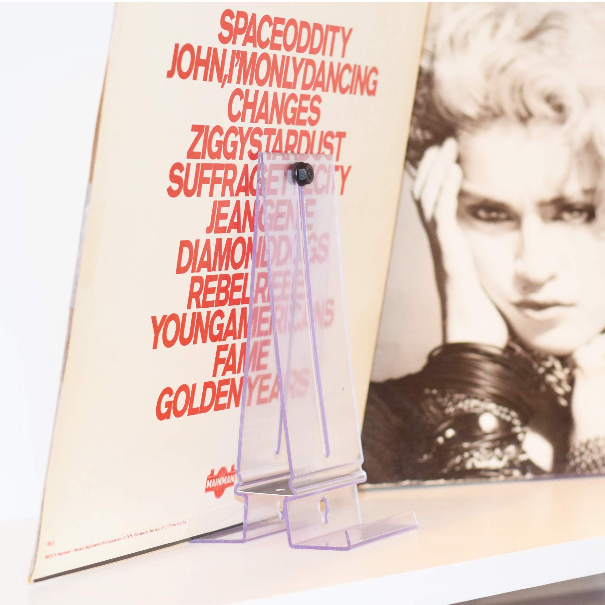CollectorMount Album Mount 2 Pack Wall Mount Album Frame Brackets or Shelf Stand, Adjustable, Clear to display Vinyl Records