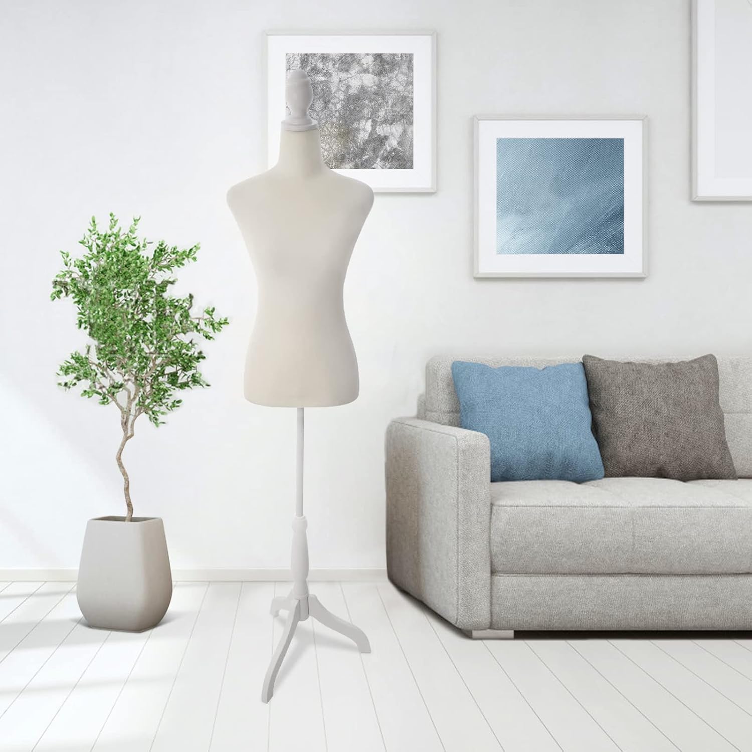 Female Dress Form Mannequin Torso Manikin Body with Adjustable Tripod Stand for Sewing Dressmakers Dress Jewelry Display (Beige)