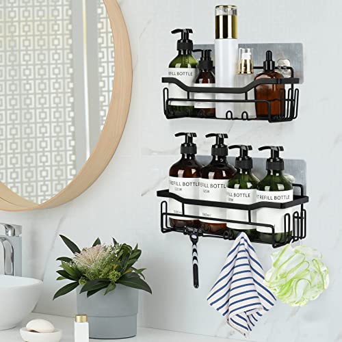 CXYHMG Adhesive Shower Caddy Bathroom Shelf, 2 Pack Shower Organizer, Large Capacity, Rustproof, for Bathroom or Kitchen. (BLACK)