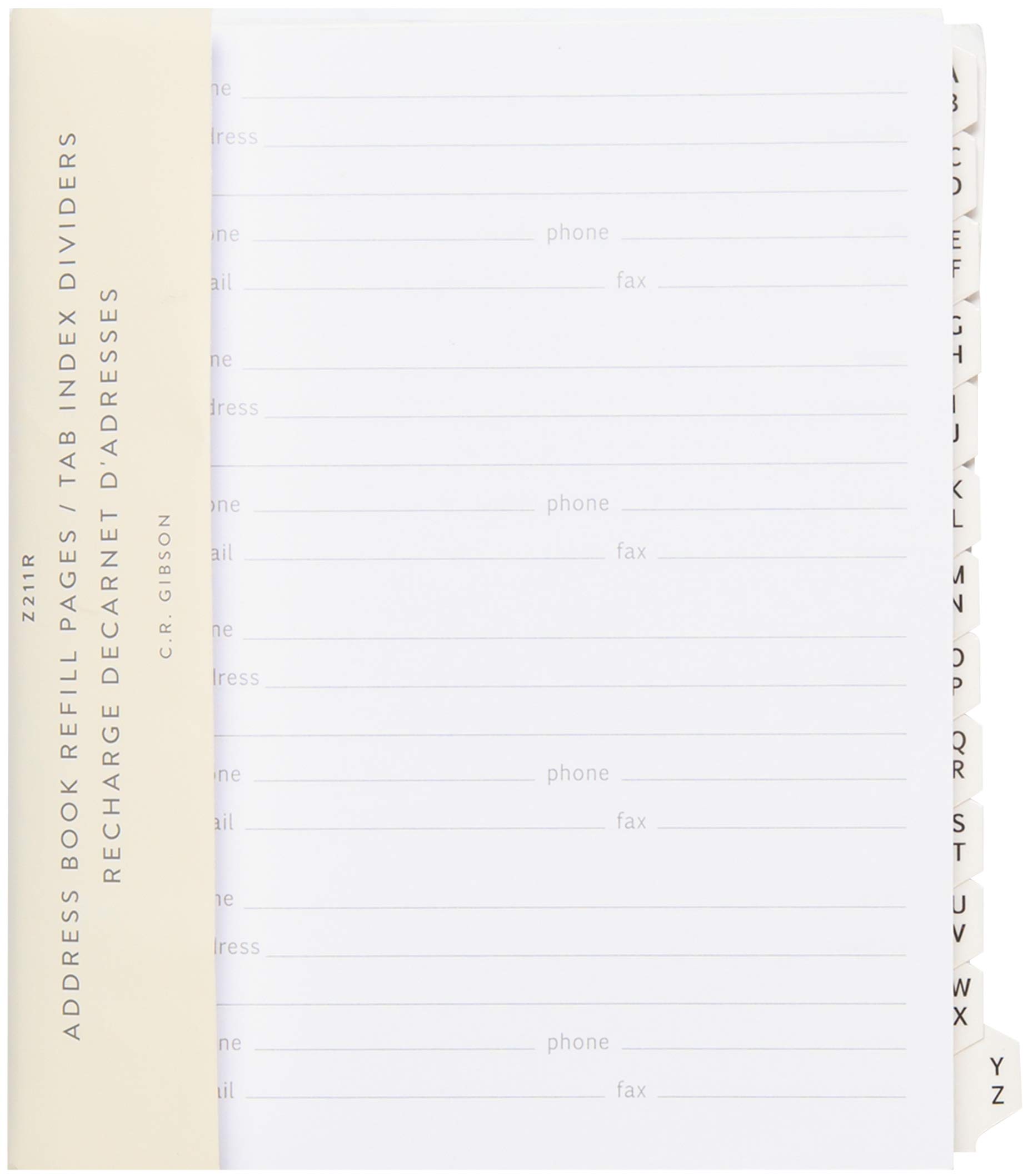 C.R. Gibson A1 Address Book Refill with 55 Sheets and 13 Dividers, 5.25" x 6.5" (Z211R)