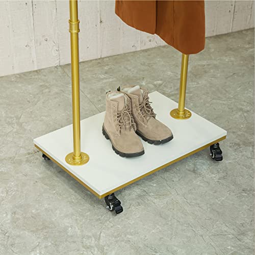 MDEPYCO Clothing Store Rolling Garment Rack with Wheel,Industrial Pipe Clothing Storage Display Rack,Floor-Standing Hanging Rods Hangers Clothes Shelves (Gold)