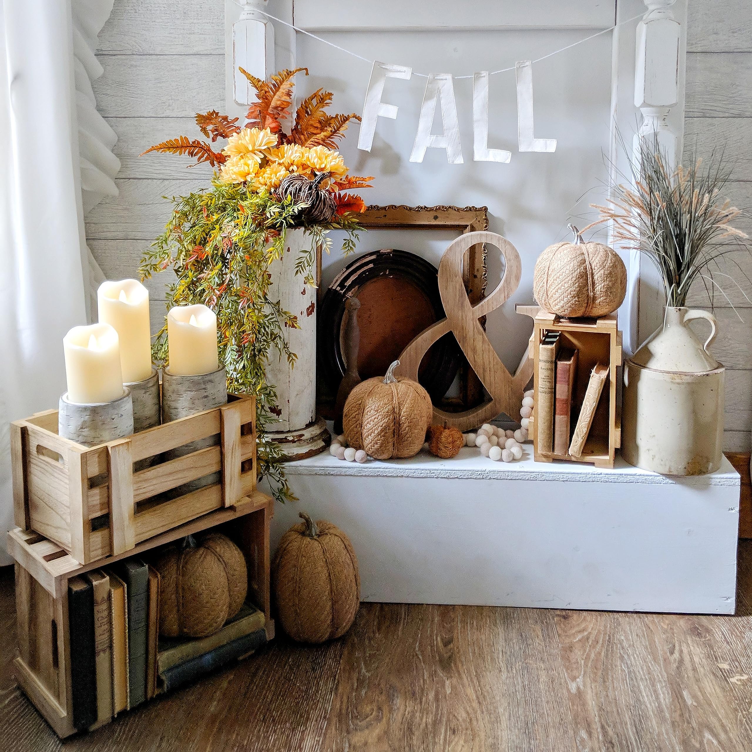 Natural Wood Crates for Storage - Set of 3: Decorative Unfinished Wooden Crates, Country Style Storage for Display, Rustic Farmhouse Shelf Décor