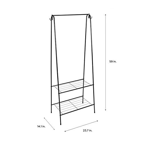 Organize It All Garment Rack with 2 Tier Shelving, Assembled Dimensions: 23. 7” x 14. 09” x 59. 06, Multi-Functional, Great for Storing Shoes, Space Saving, Freestanding,