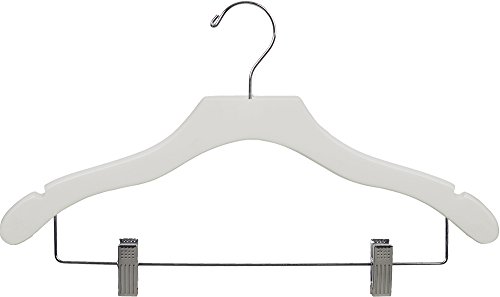 The Great American Hanger Company Wooden Combo White Finish Hanger with Clips and Notches (Box of 25)
