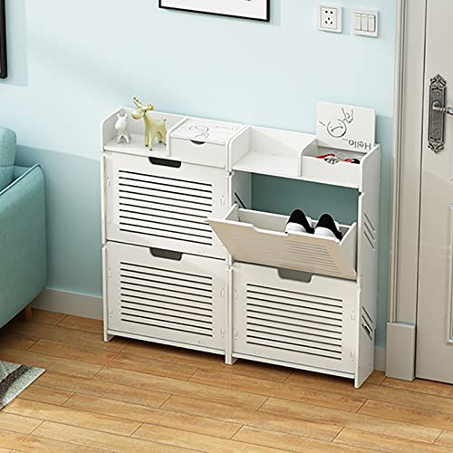 DYRABREST Shoe Cabinet 2-Layer Shoe Rack Organizer with 2 Flip Drawers Modern Shoe Storage Cabinet Ultra-Thin Shoe Shelves Free Standing Shoe Rack for Entryway Hallway Bedroom