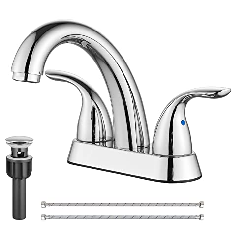 Cinwiny Polished Chrome 4 Inch Centerset Bathroom Sink Faucet Deck Mount Two Handles Vanity Faucet Mixer Tap with Pop up Drain Assembly