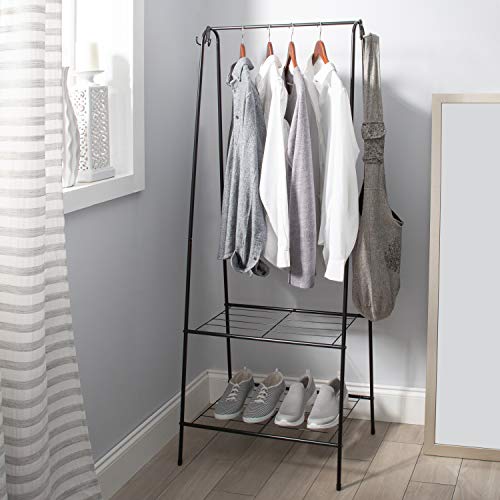 Organize It All Garment Rack with 2 Tier Shelving, Assembled Dimensions: 23. 7” x 14. 09” x 59. 06, Multi-Functional, Great for Storing Shoes, Space Saving, Freestanding,