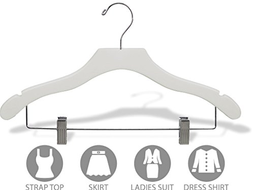 The Great American Hanger Company Wooden Combo White Finish Hanger with Clips and Notches (Box of 25)