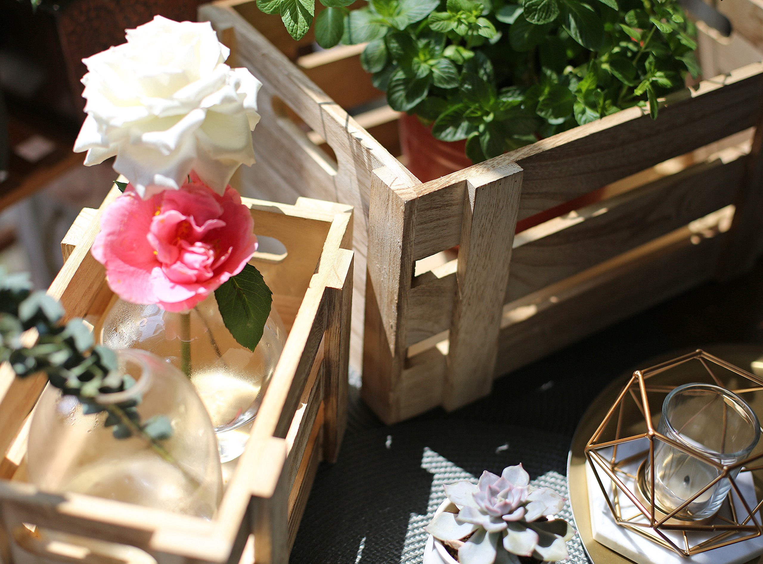 Natural Wood Crates for Storage - Set of 3: Decorative Unfinished Wooden Crates, Country Style Storage for Display, Rustic Farmhouse Shelf Décor