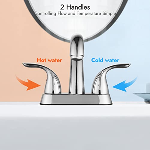 Cinwiny Polished Chrome 4 Inch Centerset Bathroom Sink Faucet Deck Mount Two Handles Vanity Faucet Mixer Tap with Pop up Drain Assembly