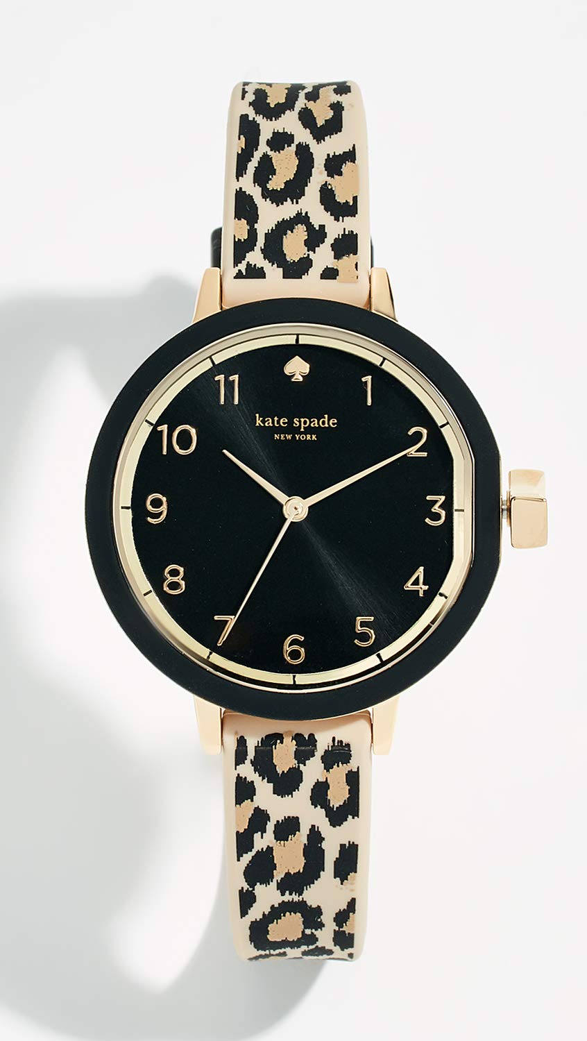 Kate Spade New York Women's Park Row Black and Gold Leopard Silicone Band Watch (Model: KSW1485)
