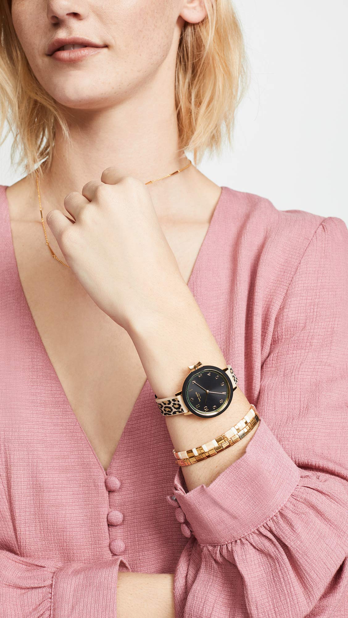 Kate Spade New York Women's Park Row Black and Gold Leopard Silicone Band Watch (Model: KSW1485)