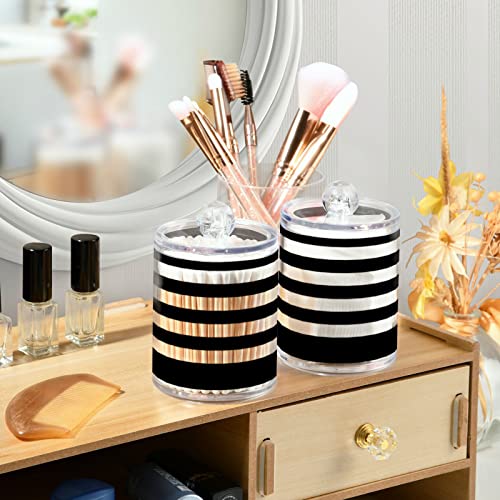 UMIRIKO 2 Pack Black White Stripe Qtip Holder - 10 oz Restroom Bathroom Organizers Storage Containers,Plastic Apothecary Jars with Lids for Cotton Ball,Cotton Swab,Cotton Round Pads,Floss 20605648