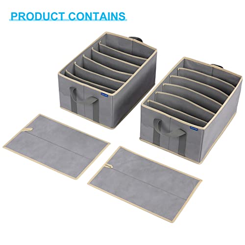 roomtalk Wardrobe Clothes Organizer for Jeans & Pants 6-Grids, Clothes Organizer for Folded Clothes with Double Handles & Label Pocket, 11.8" W x 16.5" D x 7.9" H, 2 Pack Grey.
