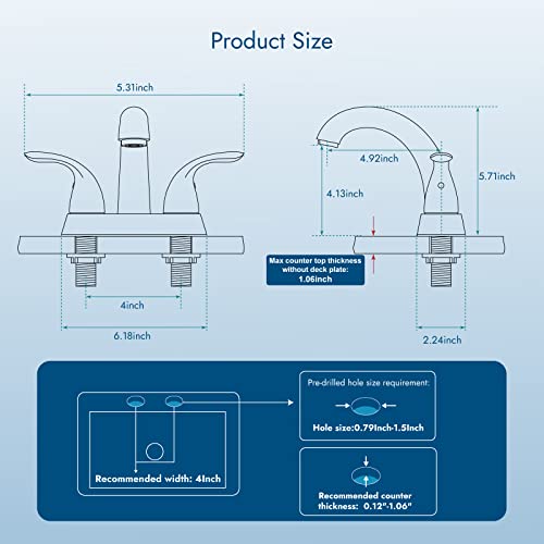 Cinwiny Polished Chrome 4 Inch Centerset Bathroom Sink Faucet Deck Mount Two Handles Vanity Faucet Mixer Tap with Pop up Drain Assembly