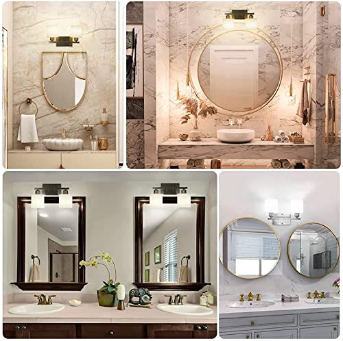 Bathroom Vanity Light Fixture Over Mirror with Brushed Nickel,Dekang Modern 2-Light Wall Sconces Lighting for Bedroom,Living Room,Hallway,Decor White Glass Shades,E26 Standard Base,Bulbs Not Included