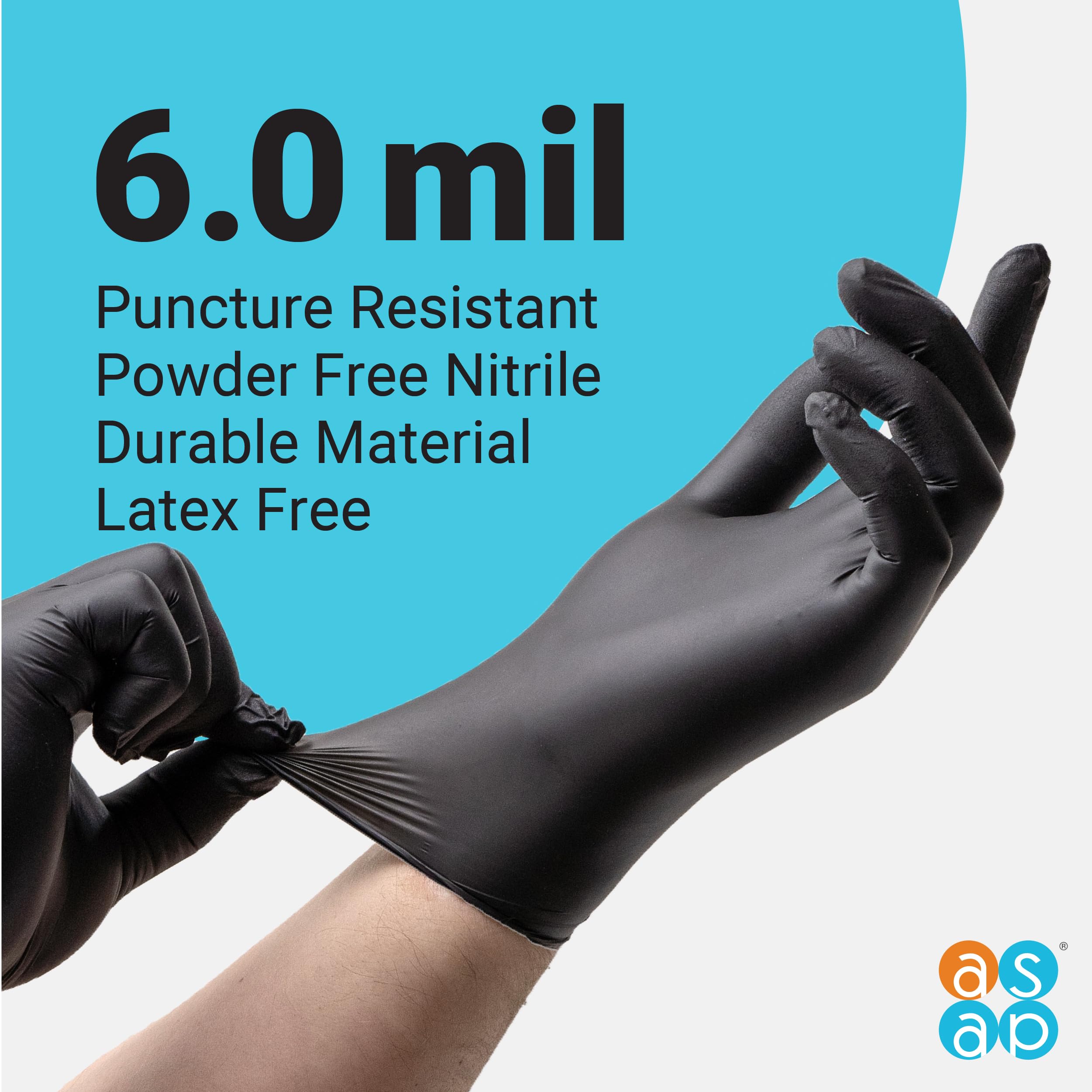 ASAP Thick Nitrile Gloves - 6 Mil Powder Free Latex Free Black Nitrile Gloves - Disposable, Food Safe, Multipurpose Gloves