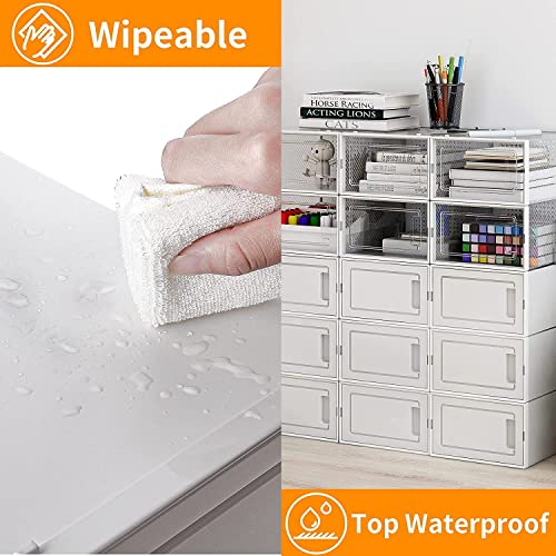 WAYTRIM 15 Pack Stackable Storage Shoe Box, Foldable 6 Clear and 9 White Sneaker Storage Box Dorp Front Shoe Container Organizer Sneaker Storage Drawer Fit to Women Size 12