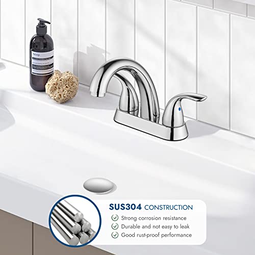 Cinwiny Polished Chrome 4 Inch Centerset Bathroom Sink Faucet Deck Mount Two Handles Vanity Faucet Mixer Tap with Pop up Drain Assembly