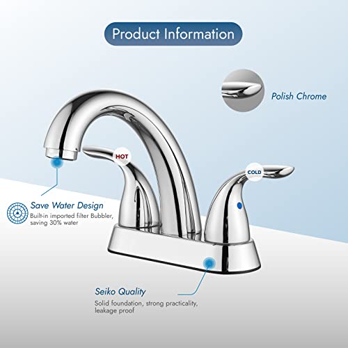 Cinwiny Polished Chrome 4 Inch Centerset Bathroom Sink Faucet Deck Mount Two Handles Vanity Faucet Mixer Tap with Pop up Drain Assembly