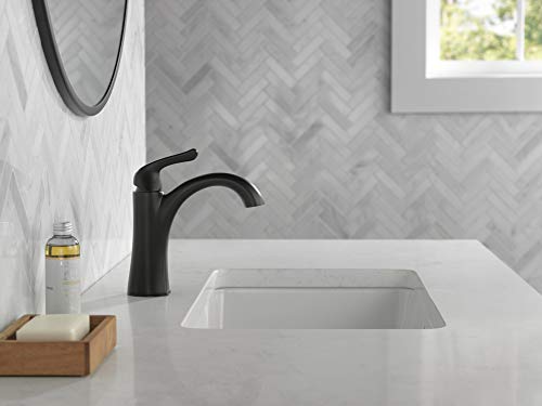 Delta Faucet Arvo Matte Black Bathroom Faucet, Single Hole, Black, Single Handle, Bathroom Sink Faucet, Drain Assembly Included 15840LF-BL