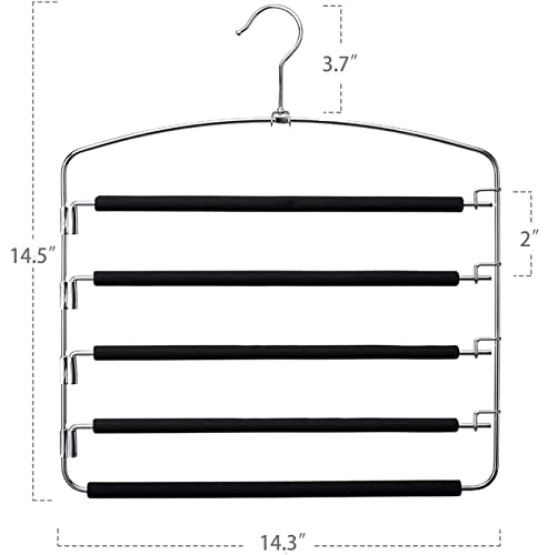 Homa Jia Pants Hangers Space Saver 3 Pack and 4 Heavy Duty Clips, Space Saving Multi Bar Metal Pant Hangers, Stable with Non-Slip Padding, Perfect for Hang Jeans Trousers Ties Scarf Belt Etc
