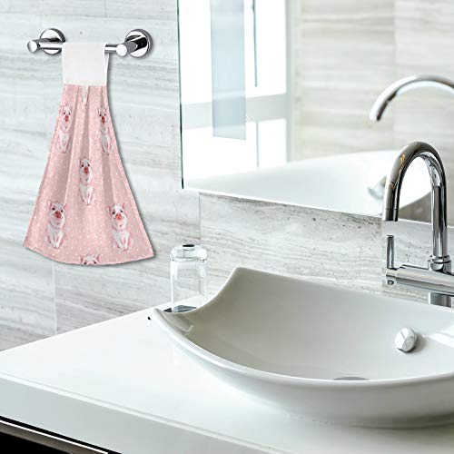 KEEPREAL Pink Pig Kitchen Towels Set of 2, 12 X 17 in Soft Hand Towels or Dishcloths with Hanging Loop, Absorbent Hand Towel for Bathroom Kitchen Décor