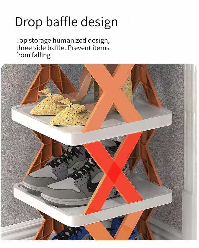 WUBY 6-Storey High Creative Folding X-Shaped Shoe Cabinet - Shoe Organizer & Storage Rack for Closet and Entryway, Free Standing Shoe Shelf Organizer (Blue)