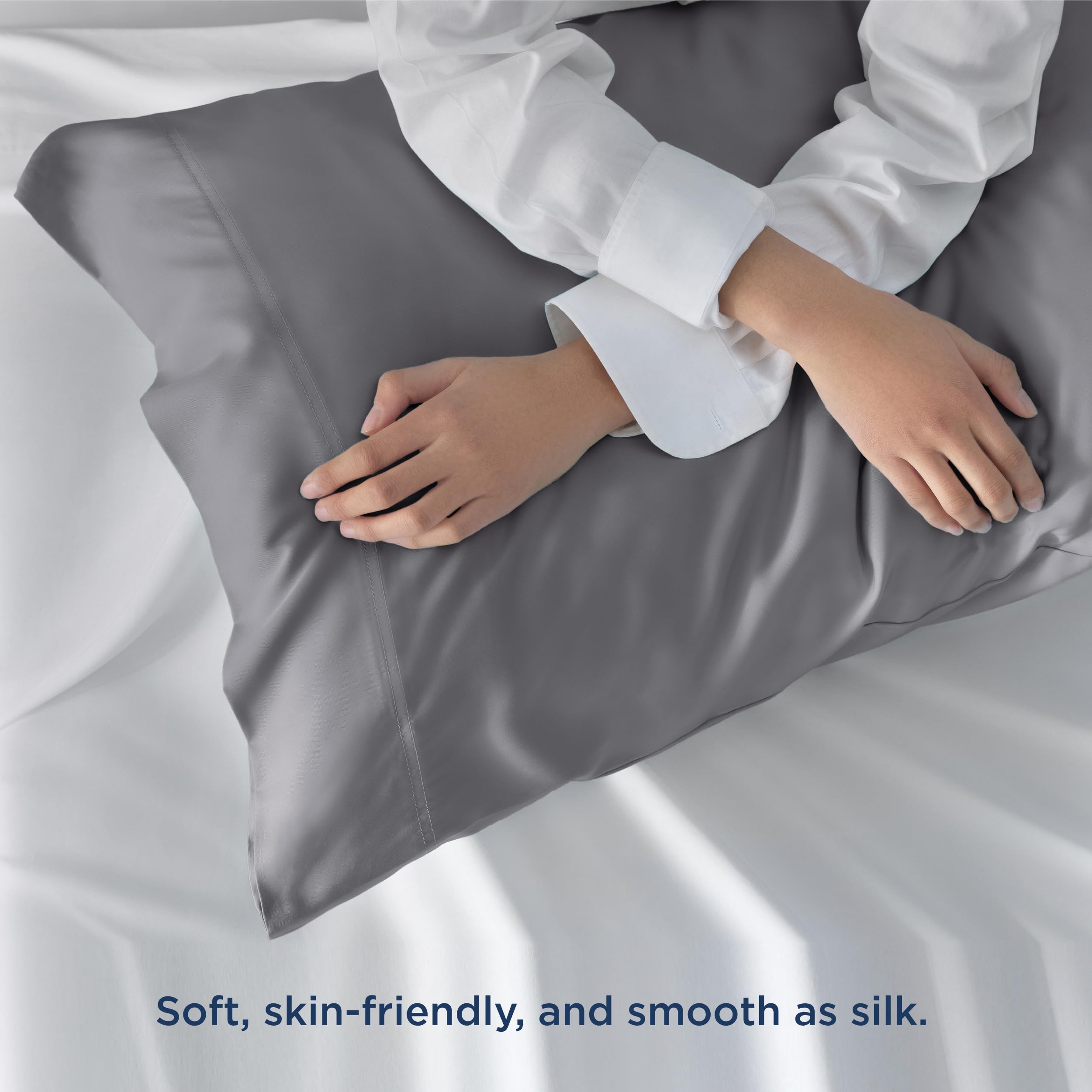 Bedsure Pillow Cases Queen Size Set of 2, Rayon Derived from Bamboo Cooling Pillowcases for Hot Sleepers, Soft & Silky Pillow Covers with Envelope Closure, Dark Grey, Gifts for Women Men, 20x30 Inches
