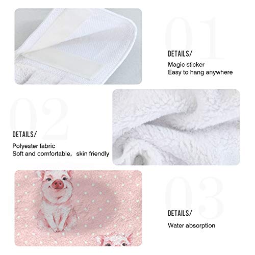 KEEPREAL Pink Pig Kitchen Towels Set of 2, 12 X 17 in Soft Hand Towels or Dishcloths with Hanging Loop, Absorbent Hand Towel for Bathroom Kitchen Décor
