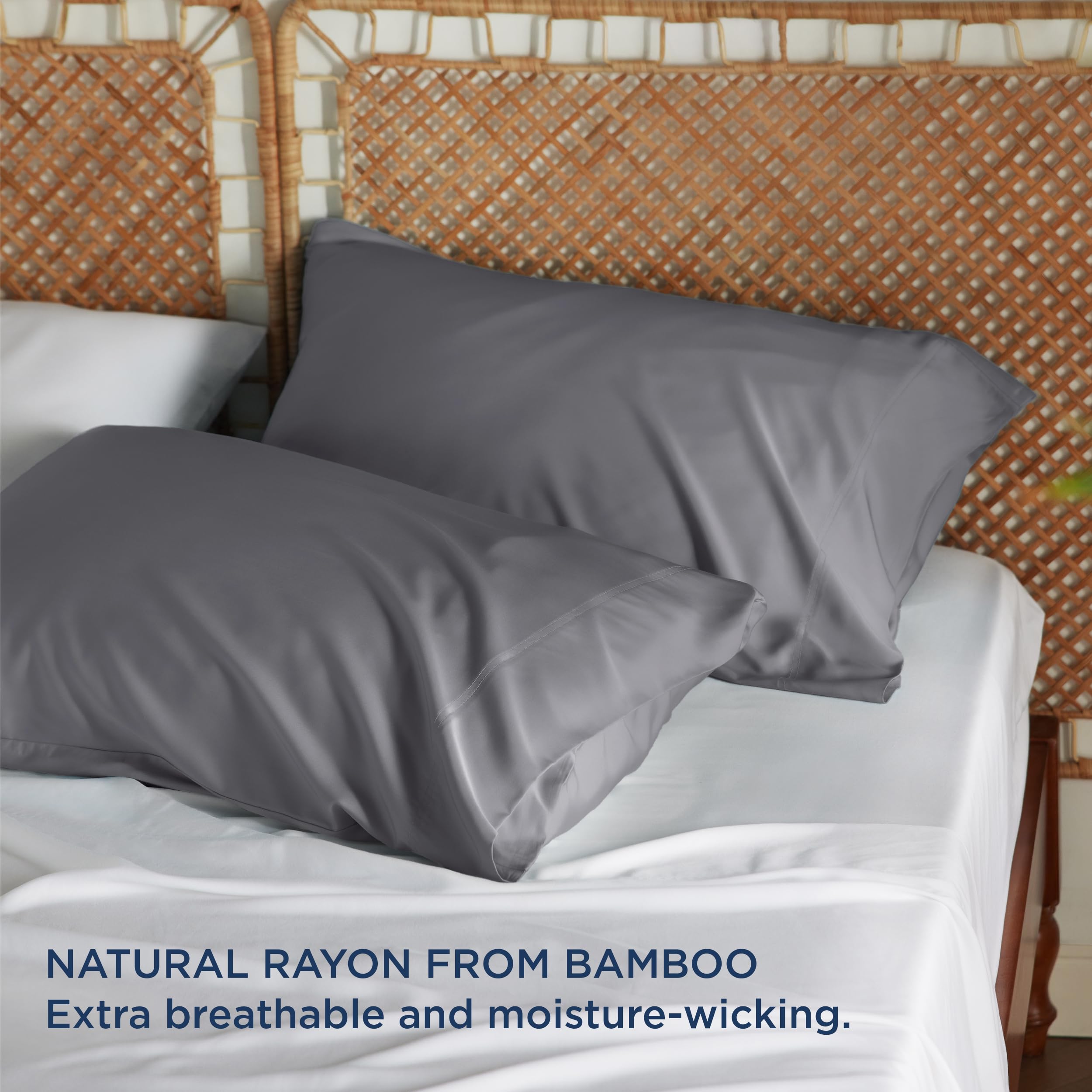Bedsure Pillow Cases Queen Size Set of 2, Rayon Derived from Bamboo Cooling Pillowcases for Hot Sleepers, Soft & Silky Pillow Covers with Envelope Closure, Dark Grey, Gifts for Women Men, 20x30 Inches
