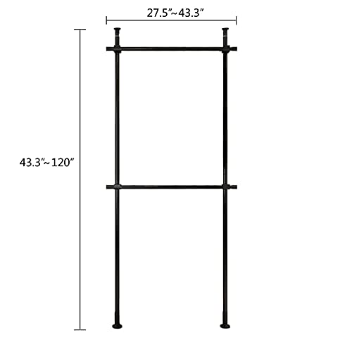 2-Tier Clothing Rack, Industrial Pipe Style Clothes Rail, Heavy Duty Free Standing Garment Racks, Stainless Steel Floor to Ceiling Closet for Store and Home Hanging Clothes, Black