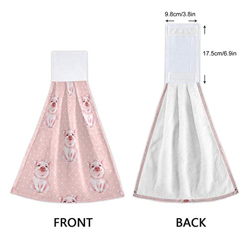 KEEPREAL Pink Pig Kitchen Towels Set of 2, 12 X 17 in Soft Hand Towels or Dishcloths with Hanging Loop, Absorbent Hand Towel for Bathroom Kitchen Décor