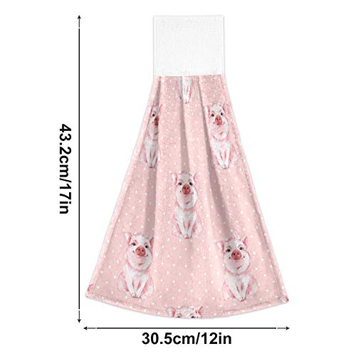 KEEPREAL Pink Pig Kitchen Towels Set of 2, 12 X 17 in Soft Hand Towels or Dishcloths with Hanging Loop, Absorbent Hand Towel for Bathroom Kitchen Décor