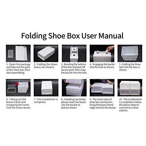 XUANIIIL 12/24 Pack Stackable Shoe Box Set, Plastic Clear Medium/Large Size Foldable Shoe Storage Boxes Home Organizer for Closet Shoe Holder Rack Containers with Lids (White, Standard Size, 20pcs)