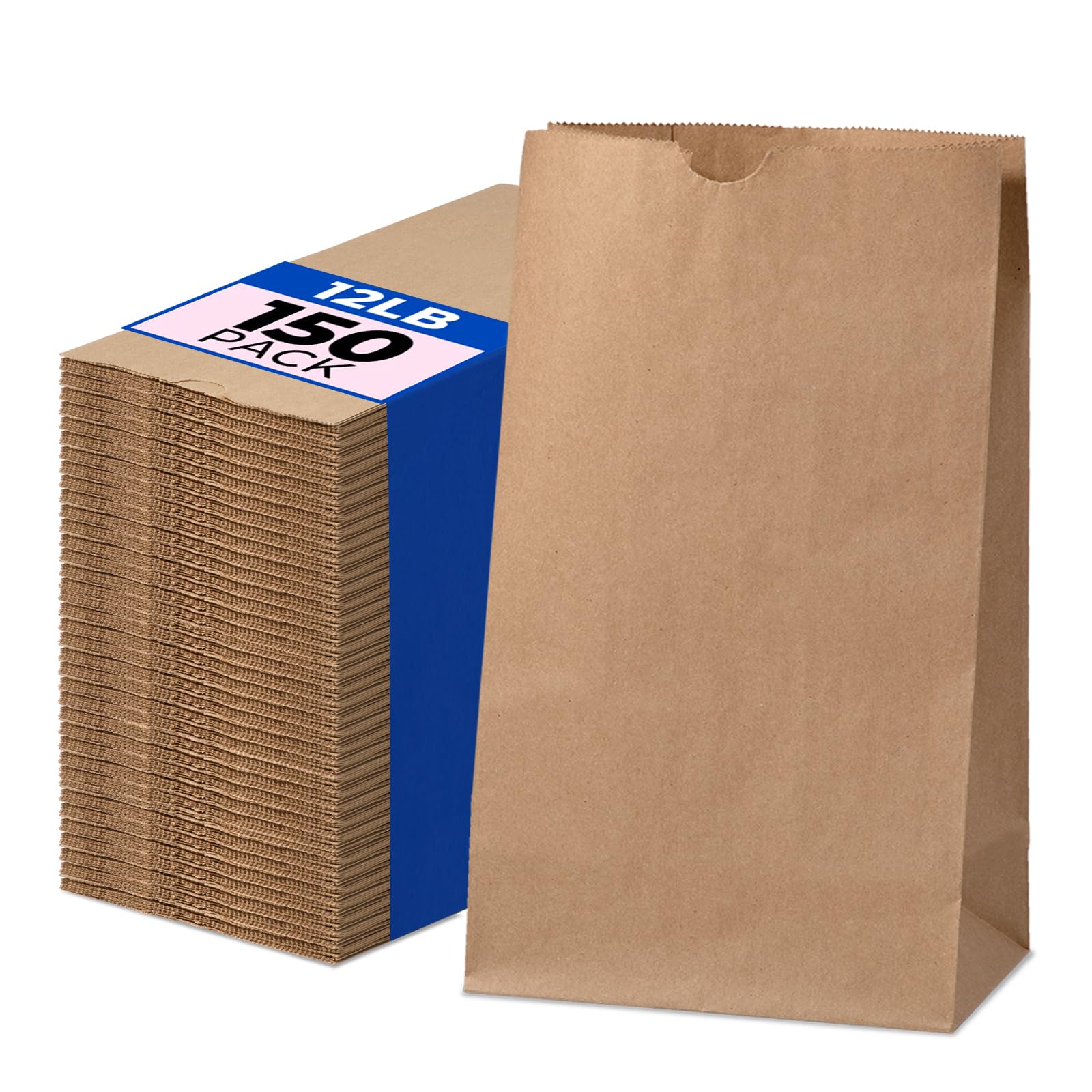 Fit Meal Prep 150 Pack 12 lb Brown Paper Lunch Bags, 13 x 7 x 4.5" Durable Paper Bags Bulk for Packing, Delivery, Take Out, Grocery, Retail Shopping, Premium Kraft Paper Sack for Snacks, Bakery