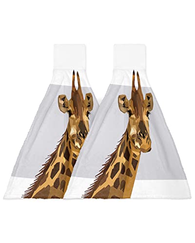 Geometric Art Hanging Hand Towels Kitchen Towel Absorbent Towel Hanging Towel Hand Bath Towel, 18"x14" Decorative Soft Oven Towel Quick Dry Dish Cloth Towels 2Pcs, Brown Giraffe Textured Pattern