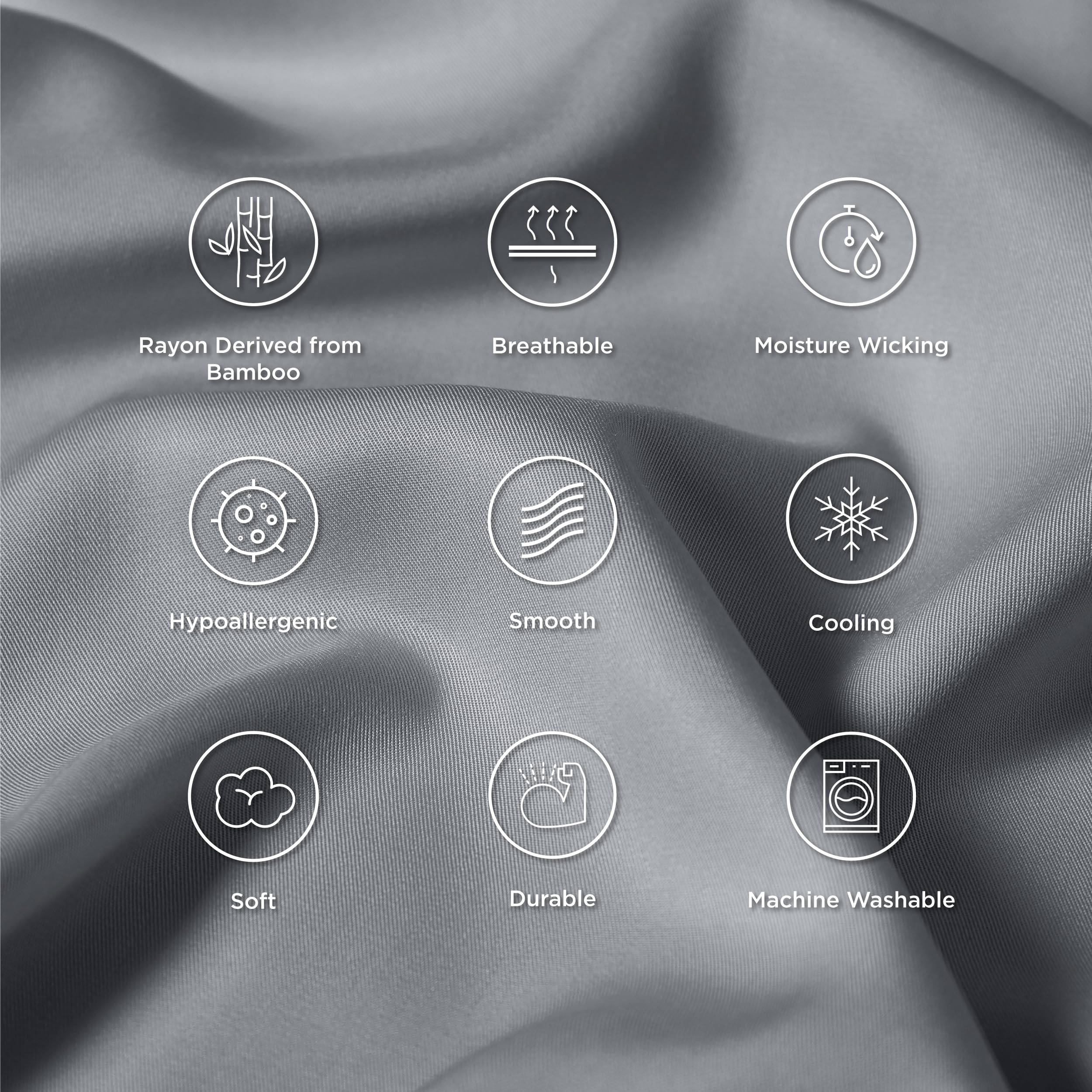Bedsure Pillow Cases Queen Size Set of 2, Rayon Derived from Bamboo Cooling Pillowcases for Hot Sleepers, Soft & Silky Pillow Covers with Envelope Closure, Dark Grey, Gifts for Women Men, 20x30 Inches