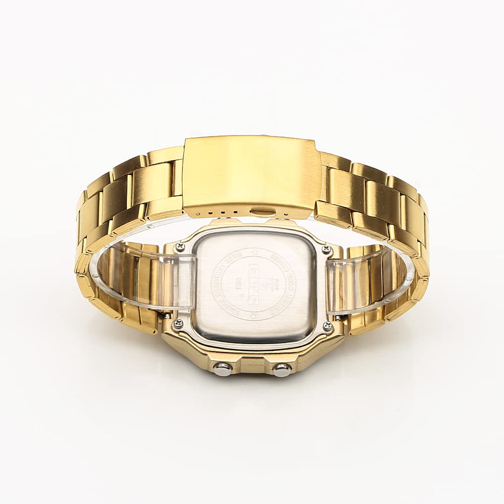 FANMIS Men's Luxury Digital Quartz Waterproof Wrist Watches Dual Time Countdown Alarm Stopwatch Backlight Multi-Function Watch (Gold)