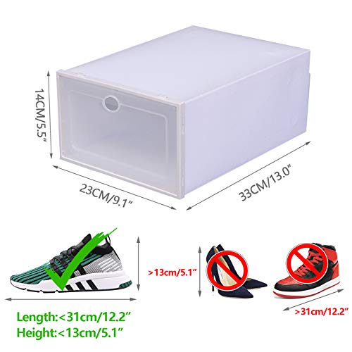 XUANIIIL 12/24 Pack Stackable Shoe Box Set, Plastic Clear Medium/Large Size Foldable Shoe Storage Boxes Home Organizer for Closet Shoe Holder Rack Containers with Lids (White, Standard Size, 20pcs)