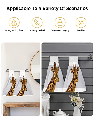 Geometric Art Hanging Hand Towels Kitchen Towel Absorbent Towel Hanging Towel Hand Bath Towel, 18"x14" Decorative Soft Oven Towel Quick Dry Dish Cloth Towels 2Pcs, Brown Giraffe Textured Pattern