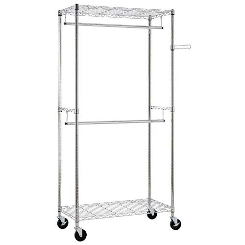 6864 - 36x18x71" 2 Tier Closet Organizer Garment Rack Clothes Storage Hanger Shelf ā MN29