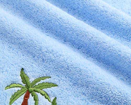 Quera 2 Pack Summer Hand Towels 100 Percent Cotton Embroidered Palm Trees Paradise Beach Decor Parrot Bathroom Decorative Dish Set for Drying, Cleaning, Cooking,, Blue, It's 5 O'CLOCK Somewhere!