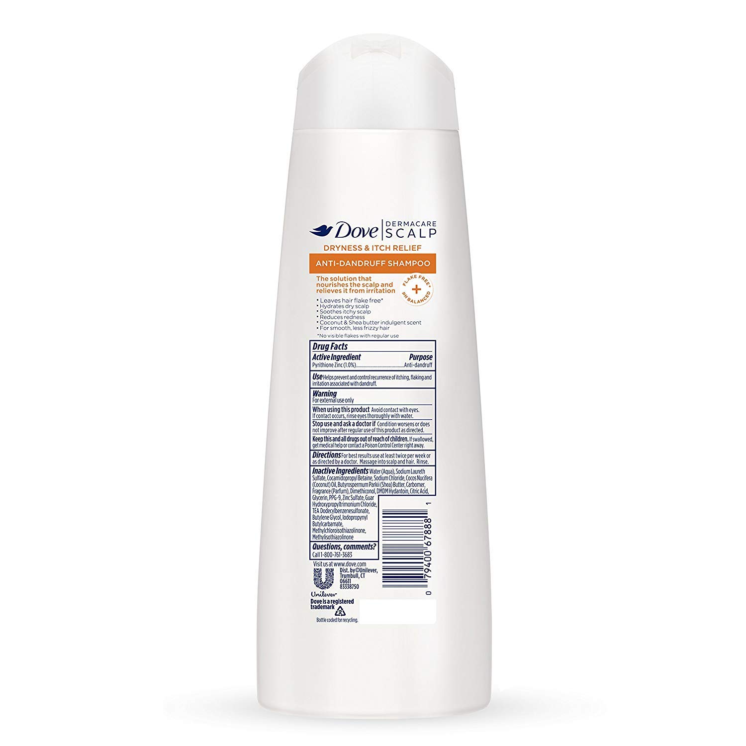 Dove Dermacare Scalp Haircare - Anti-Dandruff Shampoo - Dryness & Itch Relief - Net Wt. 12 FL OZ (355 mL) Per Bottle - Pack of 3 Bottles