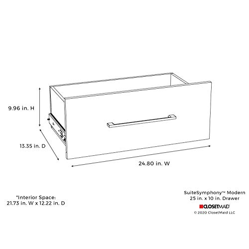ClosetMaid SuiteSymphony Wood Drawer, Add On Accessory, Modern Style, for Storage, Closet Clothes, x 10” Size for 25 in. Units, Graphite Grey/Satin Nickel