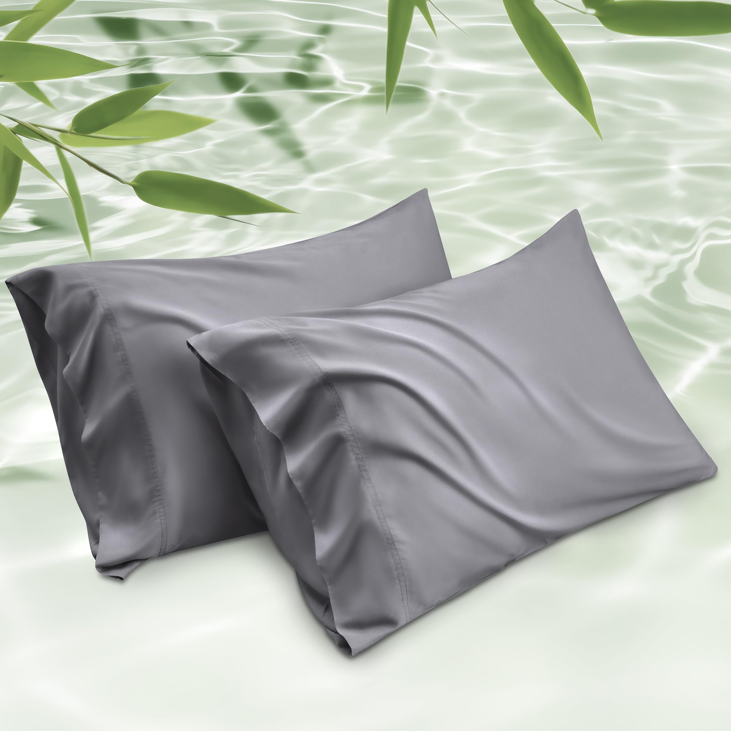 Bedsure Pillow Cases Queen Size Set of 2, Rayon Derived from Bamboo Cooling Pillowcases for Hot Sleepers, Soft & Silky Pillow Covers with Envelope Closure, Dark Grey, Gifts for Women Men, 20x30 Inches