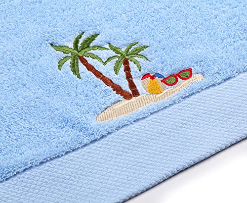 Quera 2 Pack Summer Hand Towels 100 Percent Cotton Embroidered Palm Trees Paradise Beach Decor Parrot Bathroom Decorative Dish Set for Drying, Cleaning, Cooking,, Blue, It's 5 O'CLOCK Somewhere!